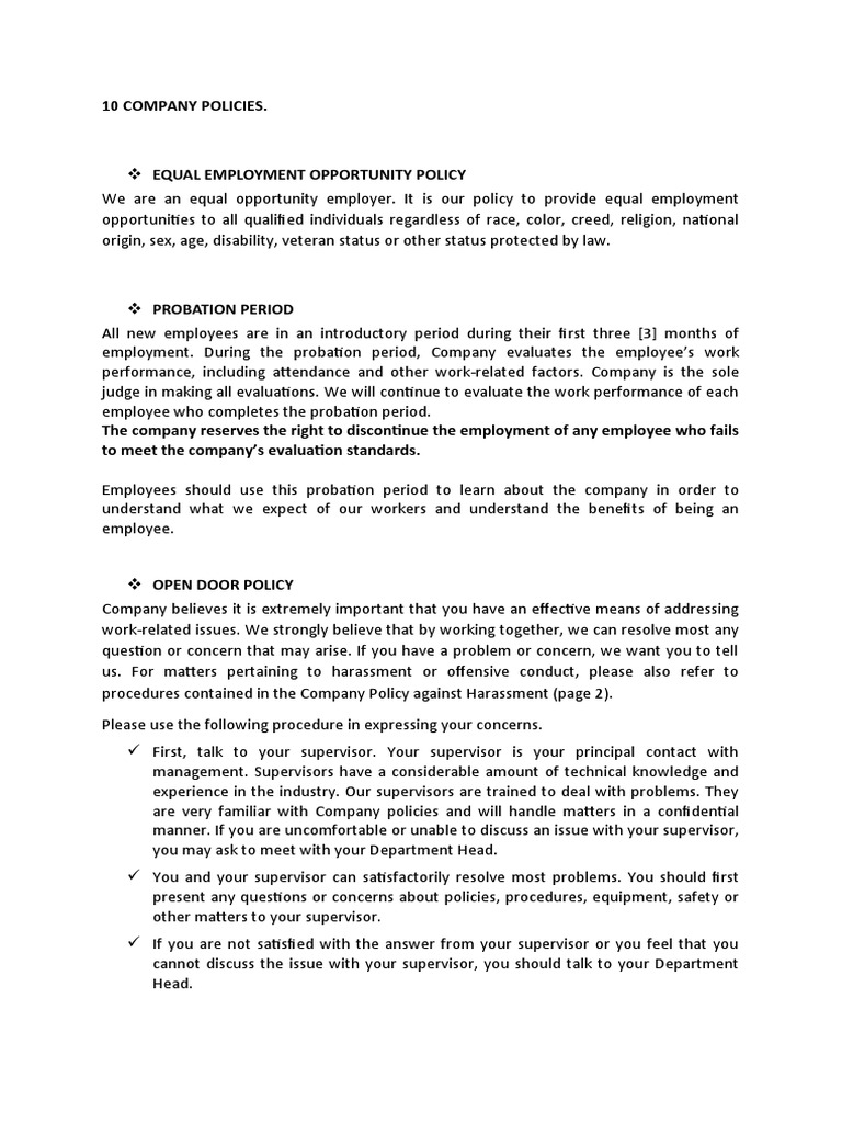 10 Company Policies For Your Business | PDF | Sexual Harassment ...