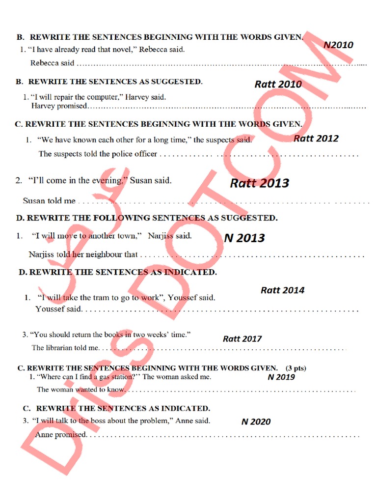 Reported Speech National Exams '' Driss DOTCOM '' | PDF