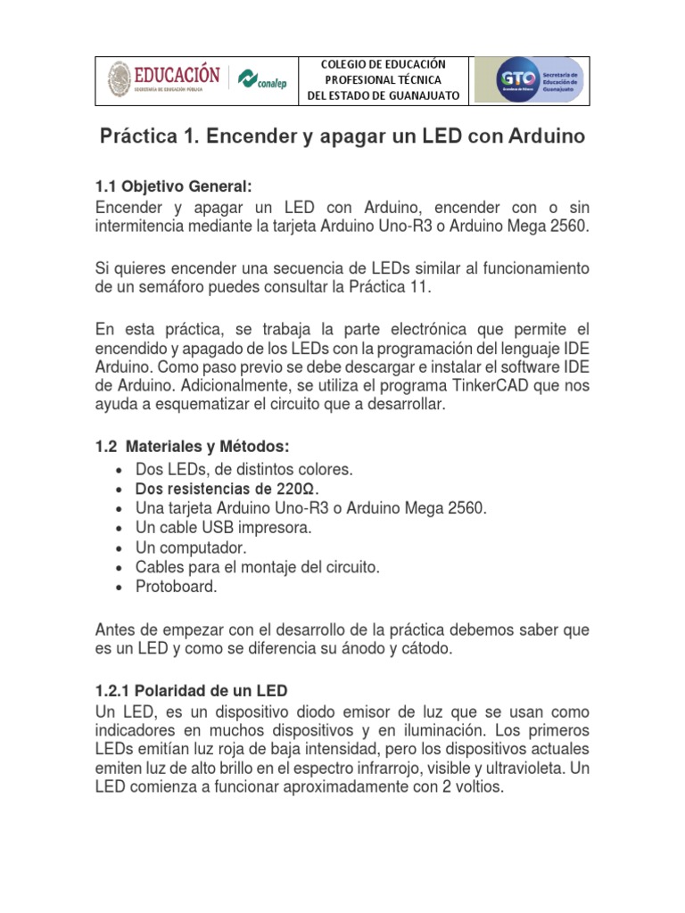 Encender LED con Arduino | PDF | Diodo emisor de luz | Arduino