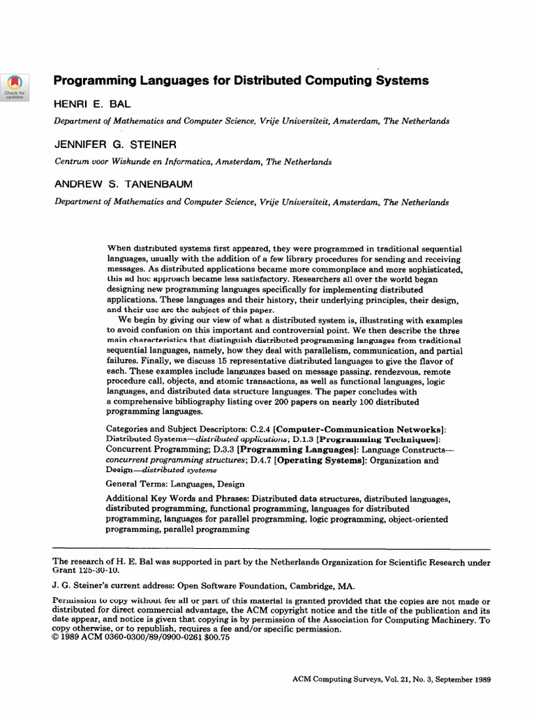 Programming Languages For Distributed Computing Systems: Henri E. Bal | PDF | Parallel Computing ...