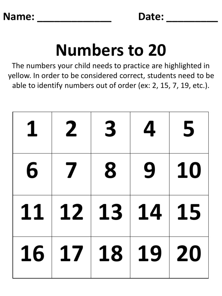 Numbers To 20: Name: - Date | PDF