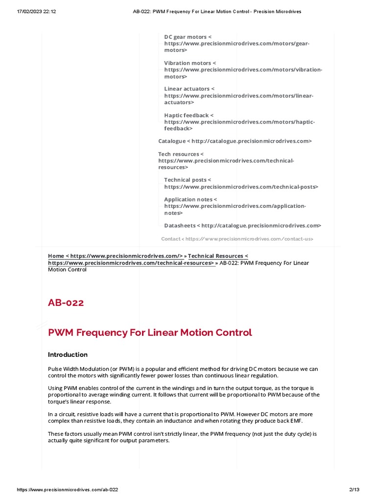 AB-022 - PWM Frequency For Linear Motion Control - Precision Microdrives | PDF | Electric Motor ...