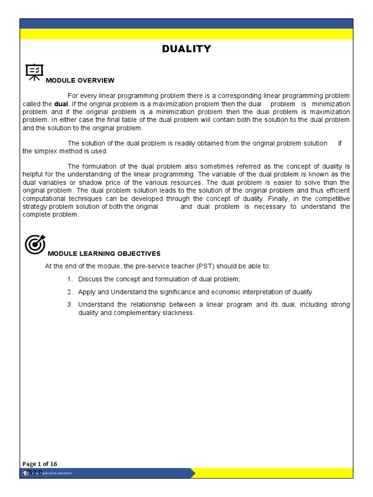 Duality Module | PDF | Linear Programming | Mathematical Optimization