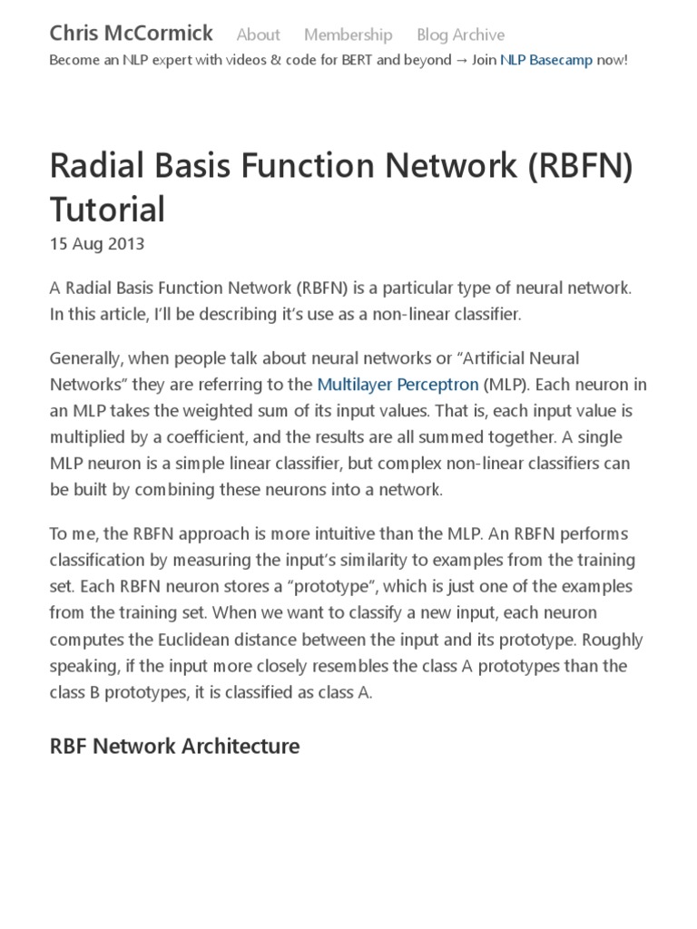Radial Basis Function Network (RBFN) Tutorial Chris McCormick ...