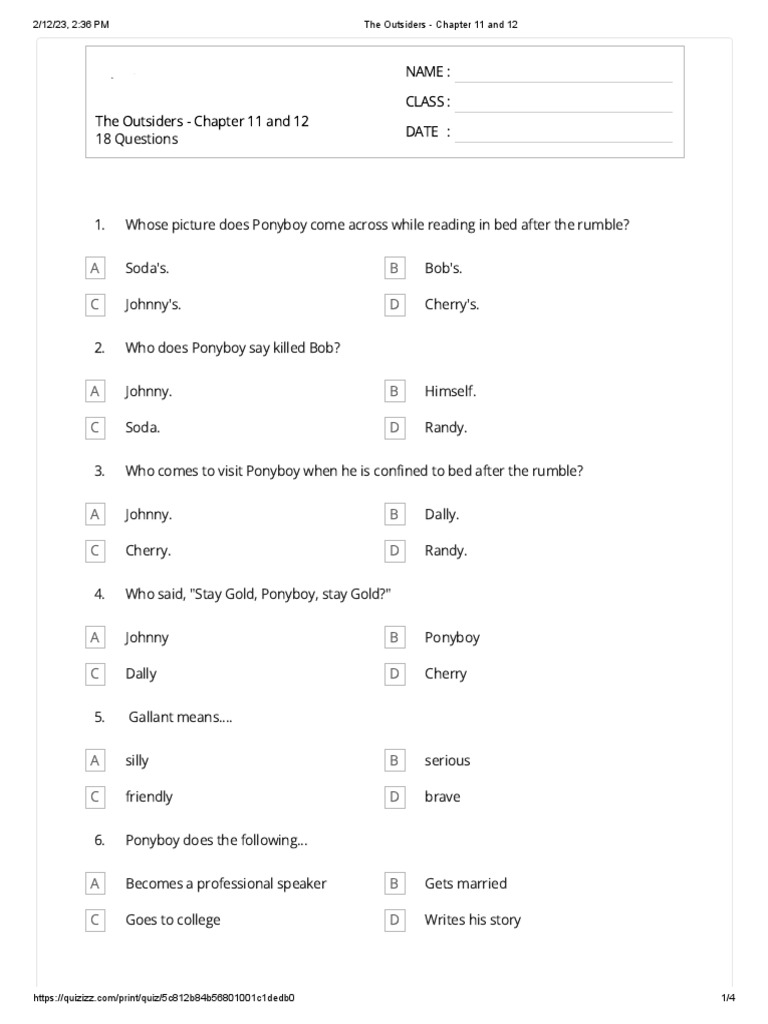The Outsiders Quiz#6 | PDF