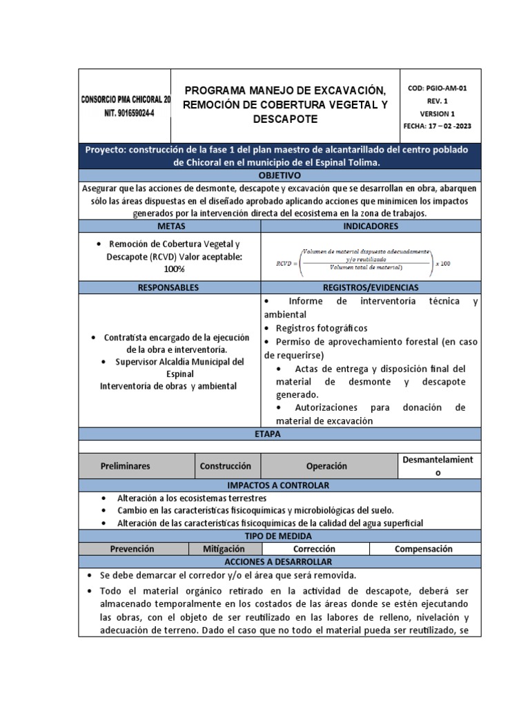 Guia Ficha Manejo de Material de Excavacion | PDF