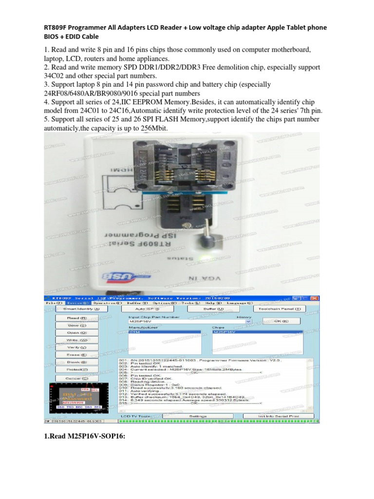 RT809F Programmer All Adapters LCD Reade | PDF | Bios | Electrical Engineering