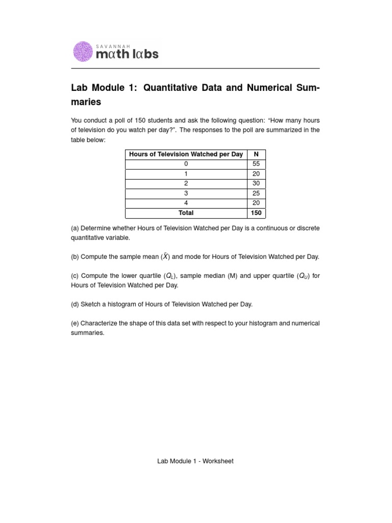 Lab 1 Quantitative Worksheet A | PDF