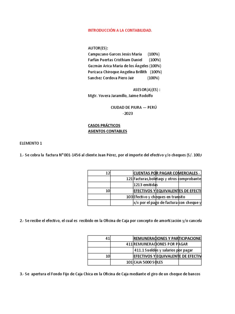 Asientos Contables Ejercicios en Grupo | PDF | Economias | Servicios financieros