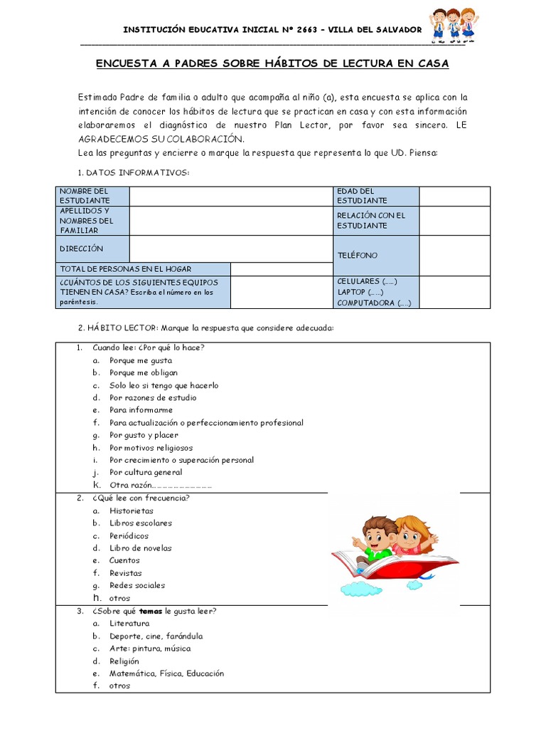 Encuesta A Familias Sobre Hábito Lector | PDF