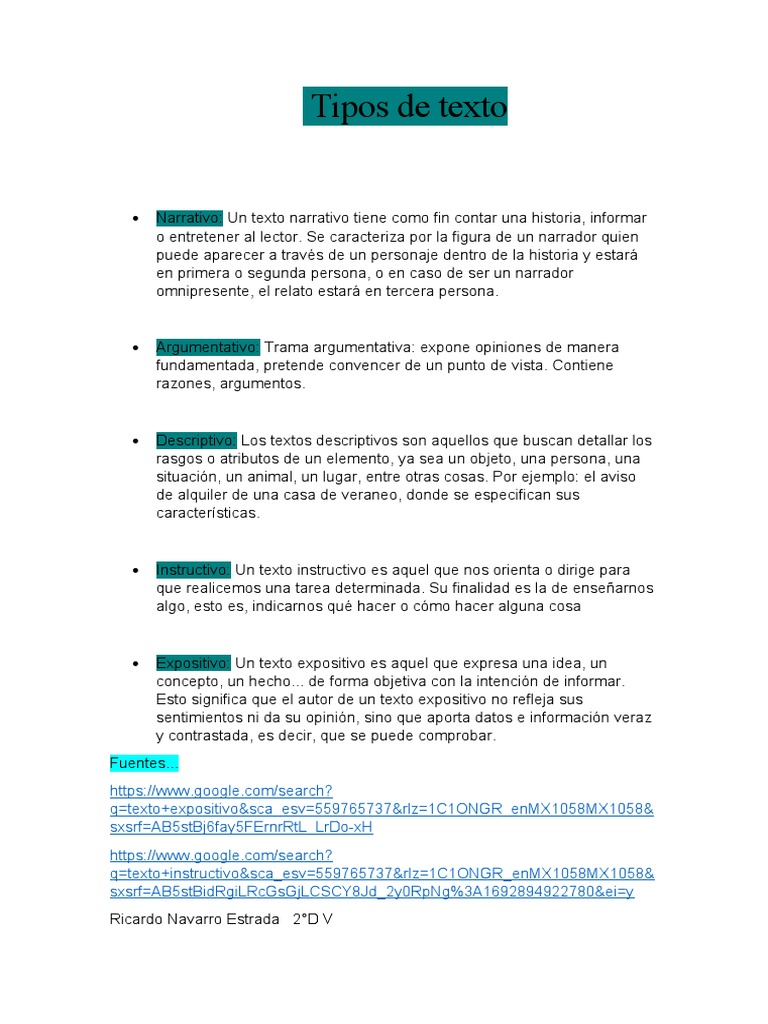 Tipos de Texto | PDF