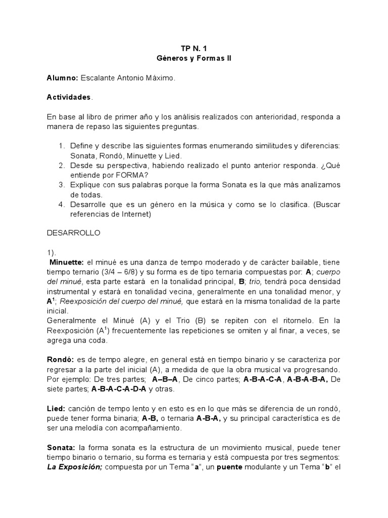 TP 1 - Genero y Formas II (PSM) | PDF | Elementos de la música | Composiciones Musicales