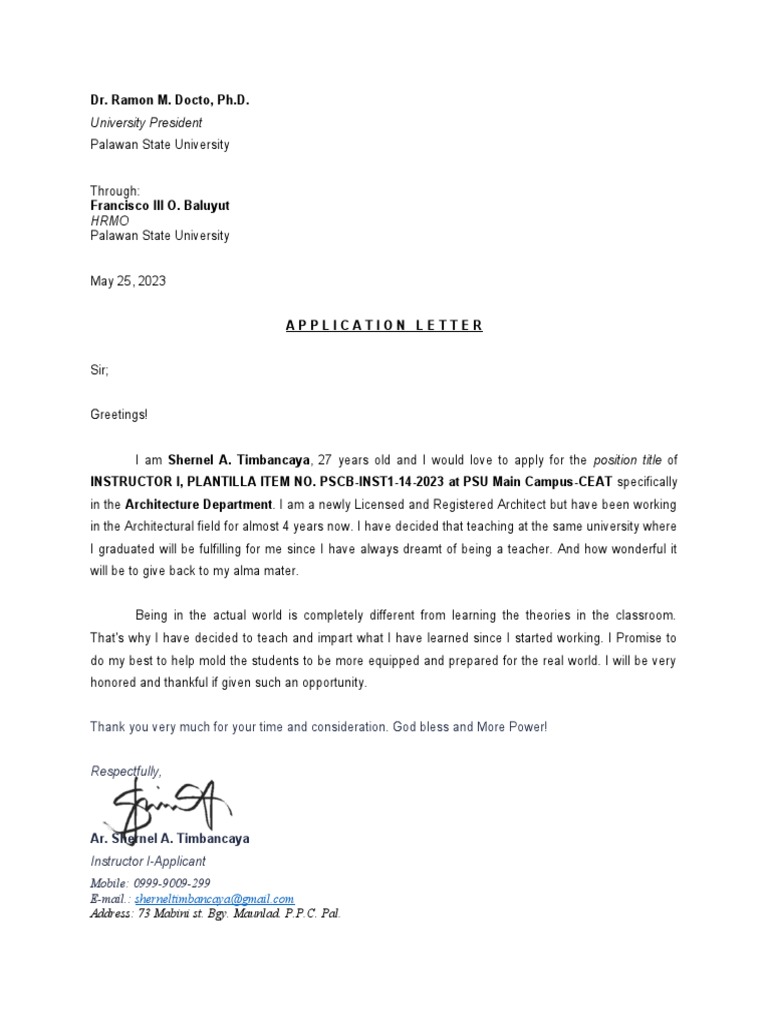 Application for Instructor Position at PSU | PDF