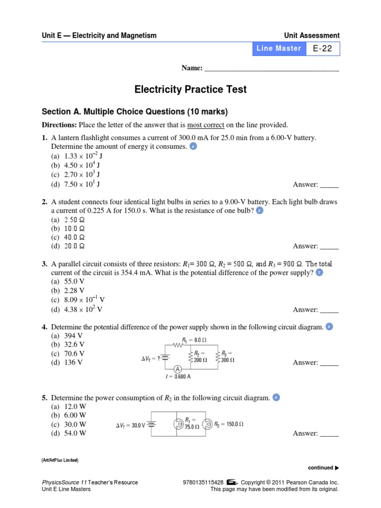 Electricity Practice Test | PDF | Series And Parallel Circuits | Voltage