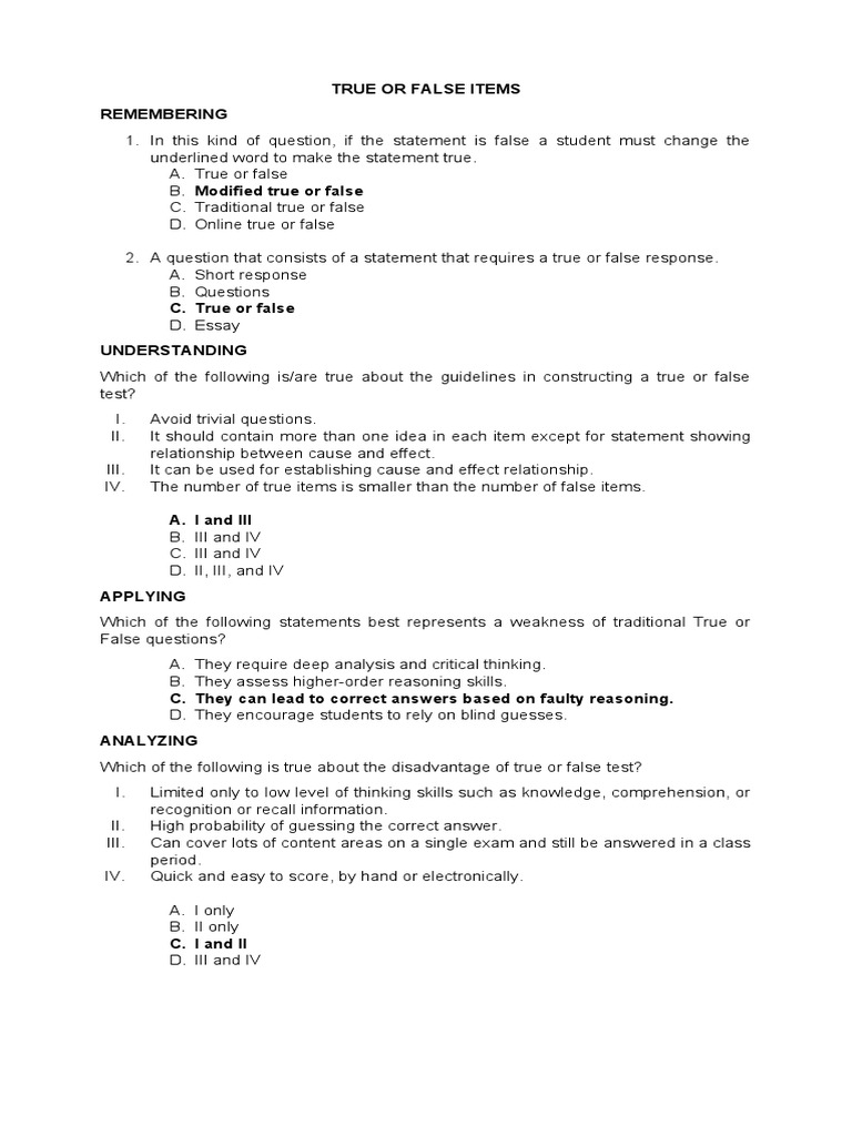 True or False Items Exam | PDF | Cognitive Psychology | Intelligence
