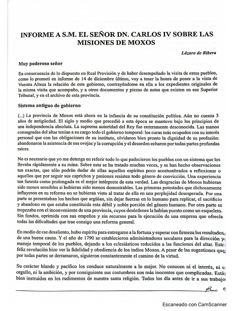 Moxos Beni Informe A Su Majestad Sobre Las Gestiones de Moxos (61-77) | PDF