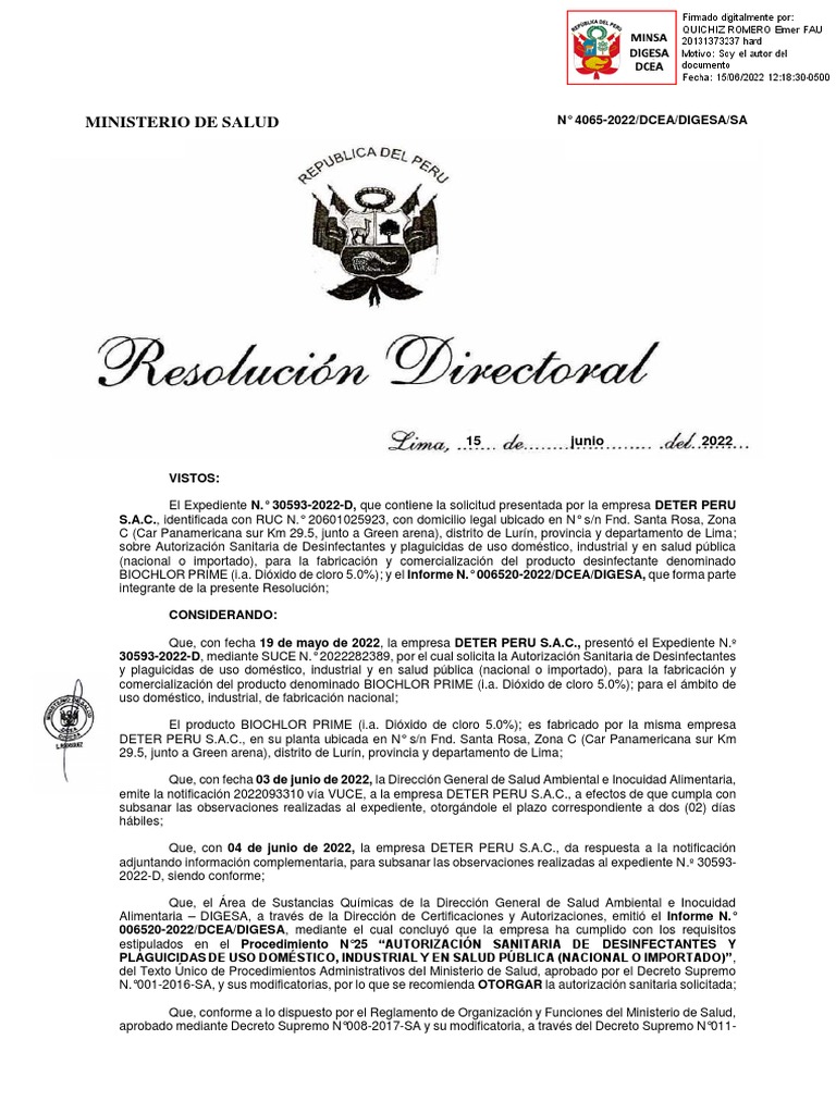 Digesa Biochlor Prime RD N 4065-2022 PDF | PDF