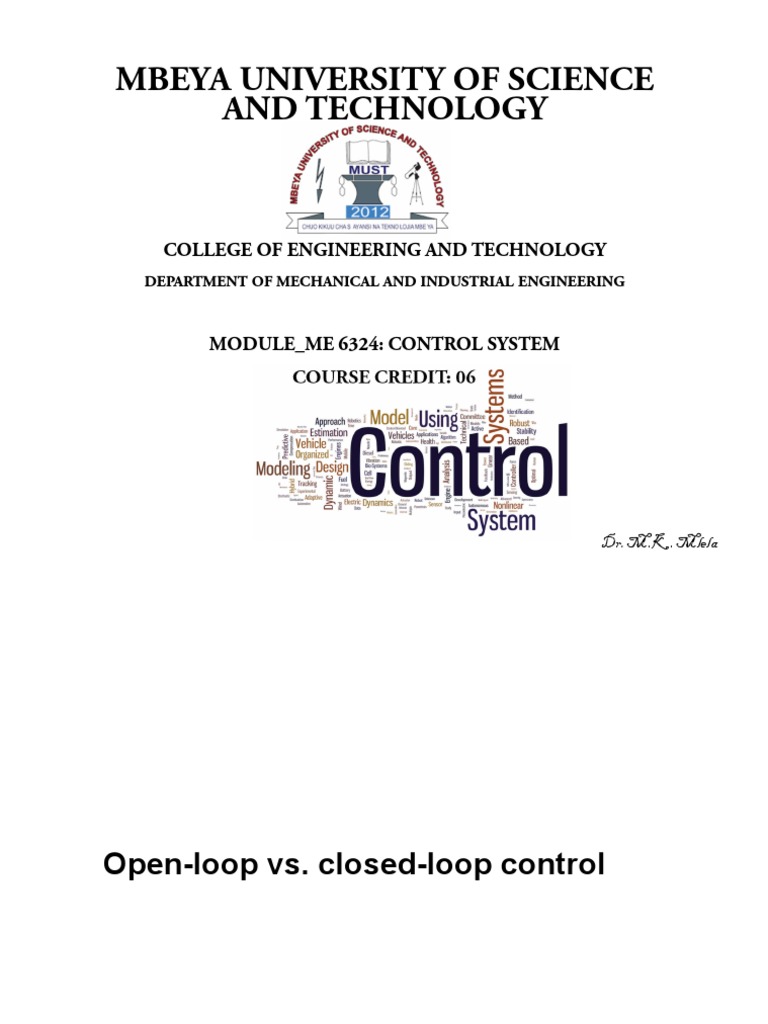 LECTURE 2. Open-Loop vs. Closed-Loop Control - ME 6324 | PDF | Control Theory | Feedback