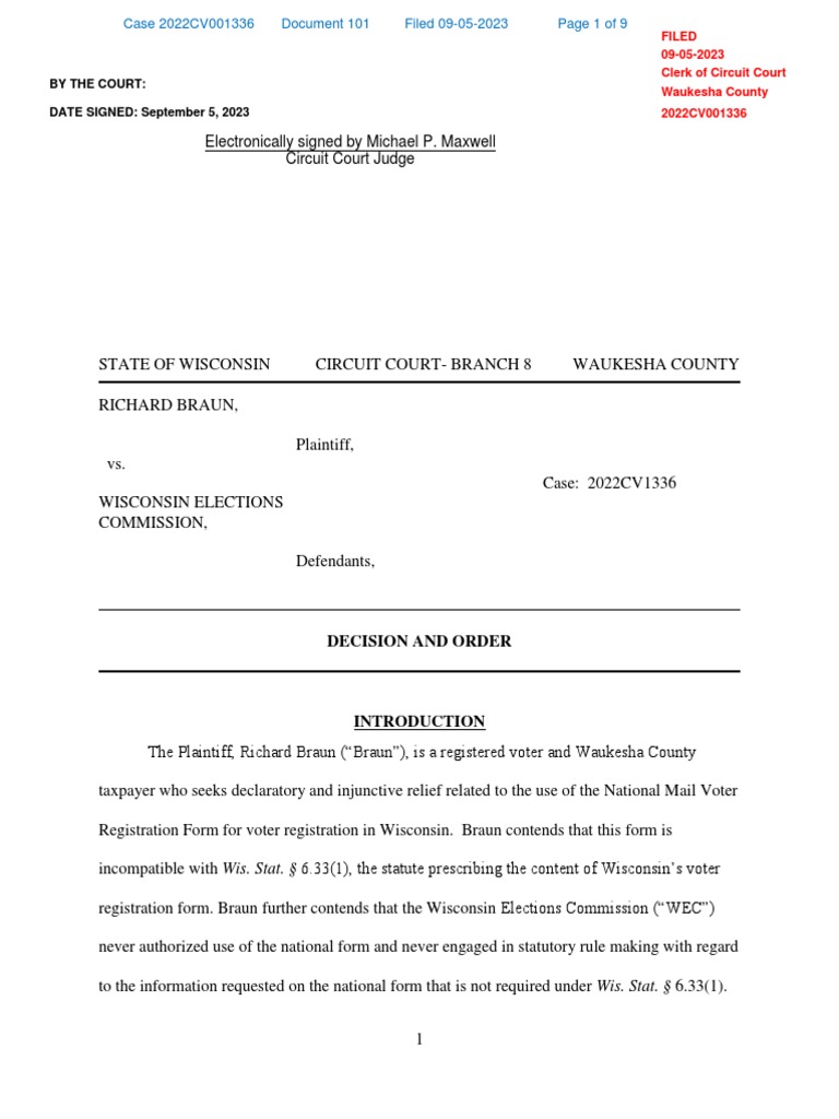 Braun v. WEC Decision | PDF | Summary Judgment | Standing (Law)