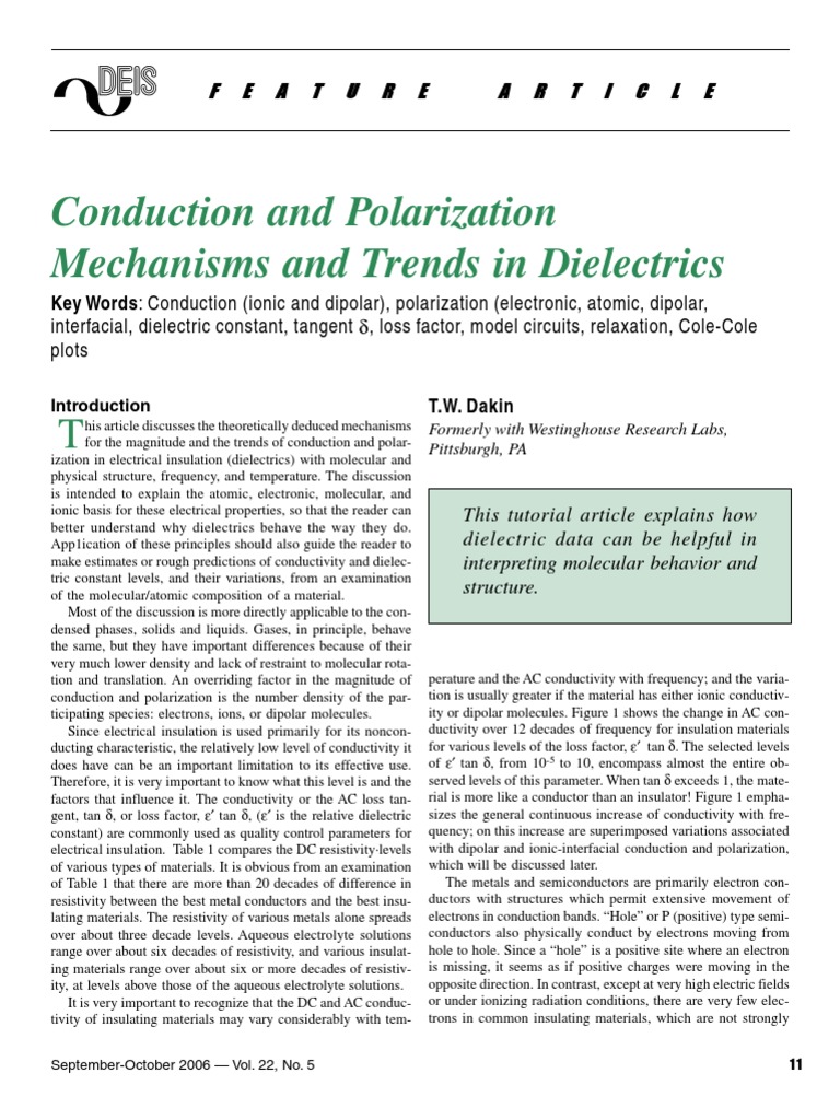 Conduction and Polarization Mechanisms and Trends in Dielectrics | PDF | Dielectric | Electrical ...