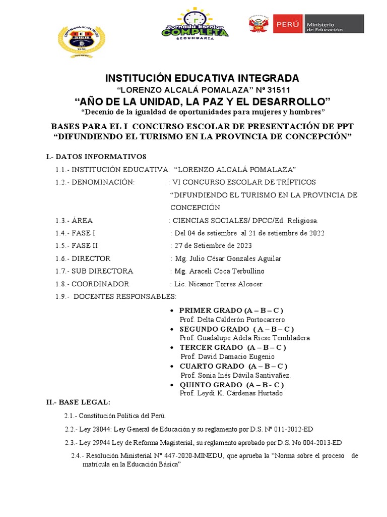 Bases I Concurso Escolar PPT 2023 | PDF | Turismo | Educación primaria