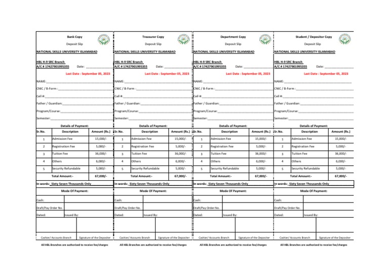 First Semester Fee Challan 2023 | PDF | Fee | Cashier