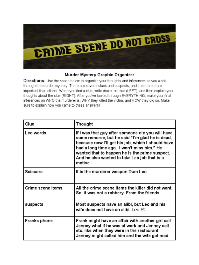 Murder Mystery Graphic Organizer Guide | PDF | Murder