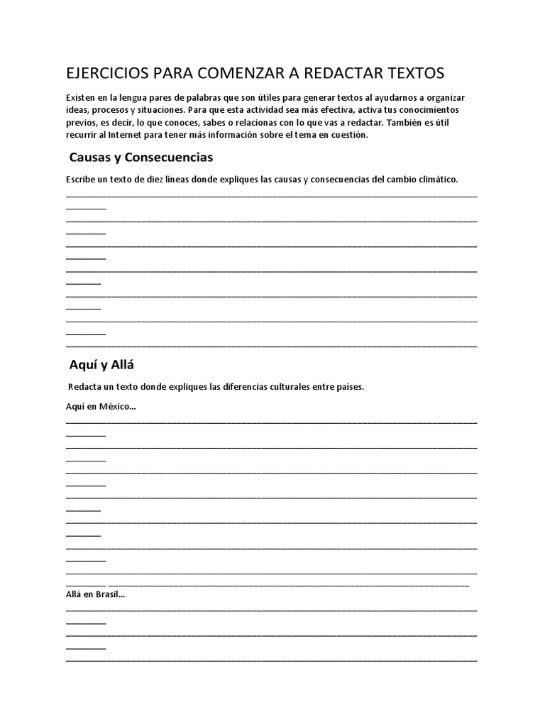 10 EJERCICIOS PARA COMENZAR A REDACTAR TEXTOS Existen en La Leng | PDF