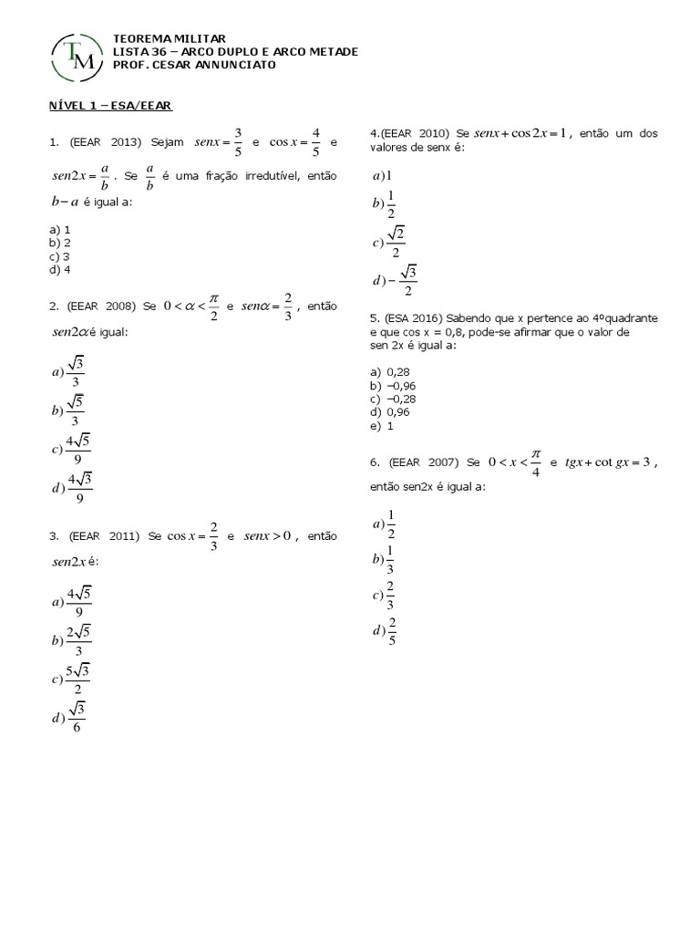 Lista 36 - Frente A - Arco Duplo e Arco Metade | PDF | Geometria triangular | Euclides