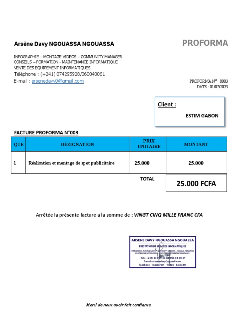 Facture Proforma pour Estim Gabon | PDF