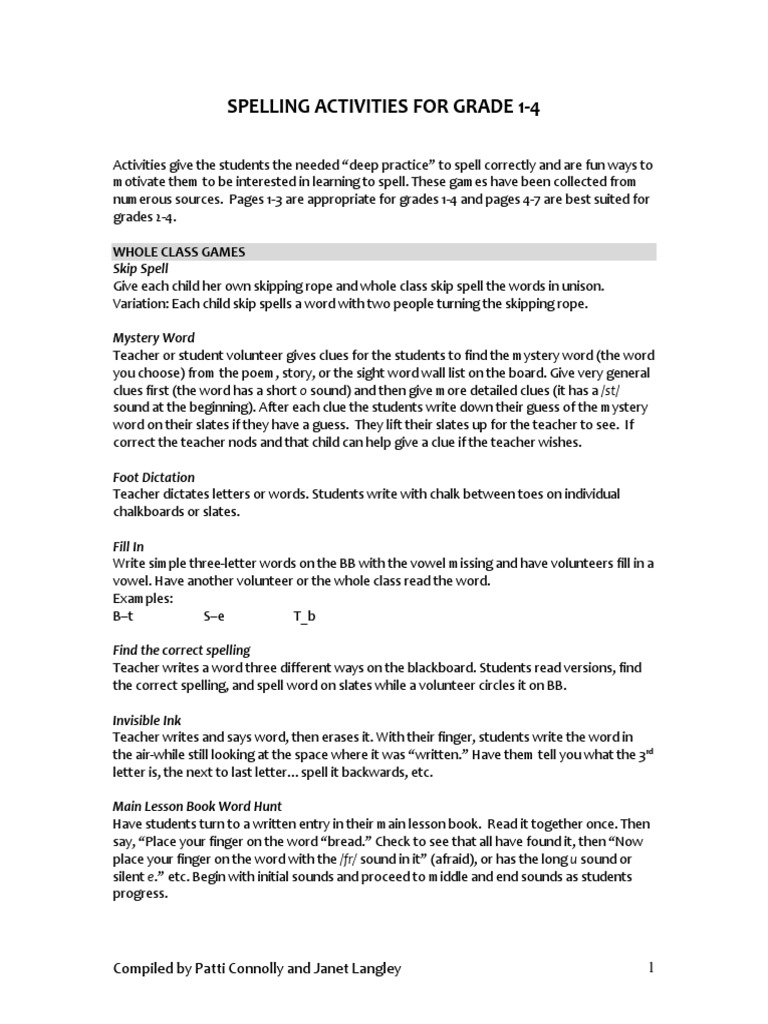 1st-4th Spelling Activities Final | PDF | Consonant | Vowel