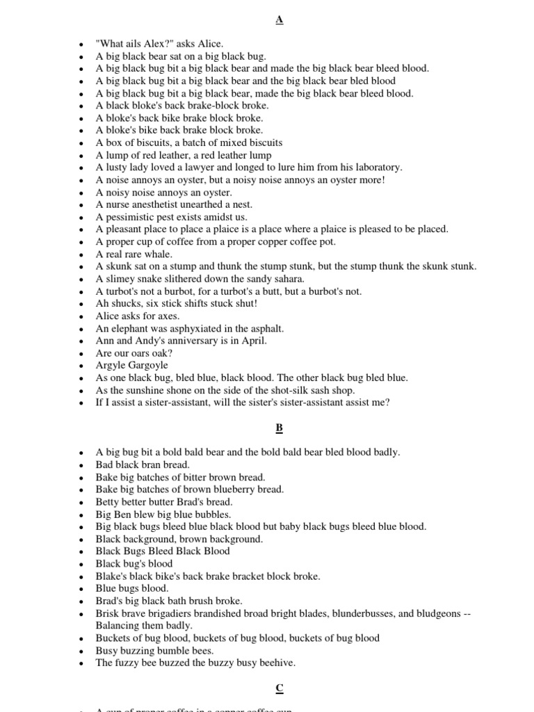 Tongue Twisters in ABC Order | PDF | Cupcake | Nature