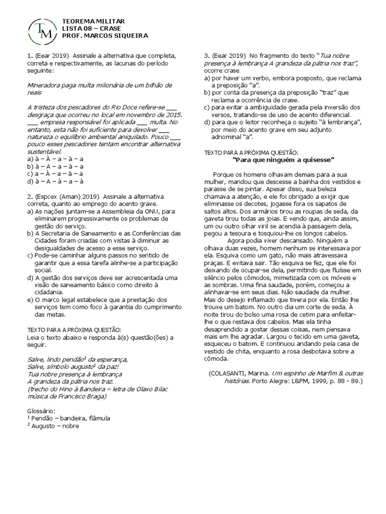 Lista 08 - Crase | PDF | George Orwell | Mar