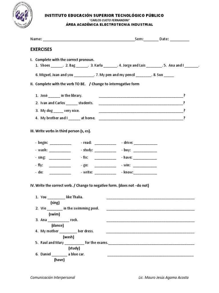 1a. Autoevaluación - Exercises | PDF | Syntax | Grammar