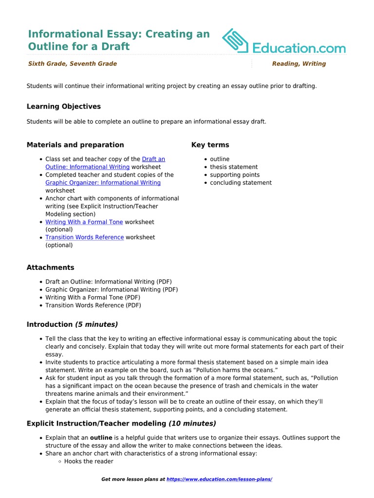 SANTI WRITING 2021 Informational-Essay-Creating-An-Outline-For-A-Draft | PDF | Essays | Writing