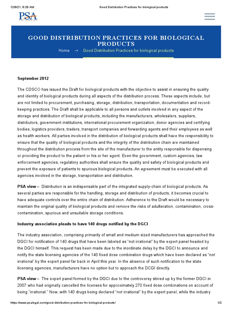 Good Distribution Practices For Biological Products | PDF | Supply ...