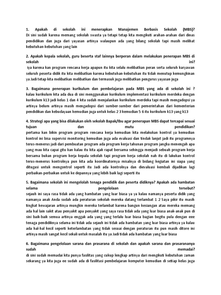 Jawaban Wawancara Mbs | PDF