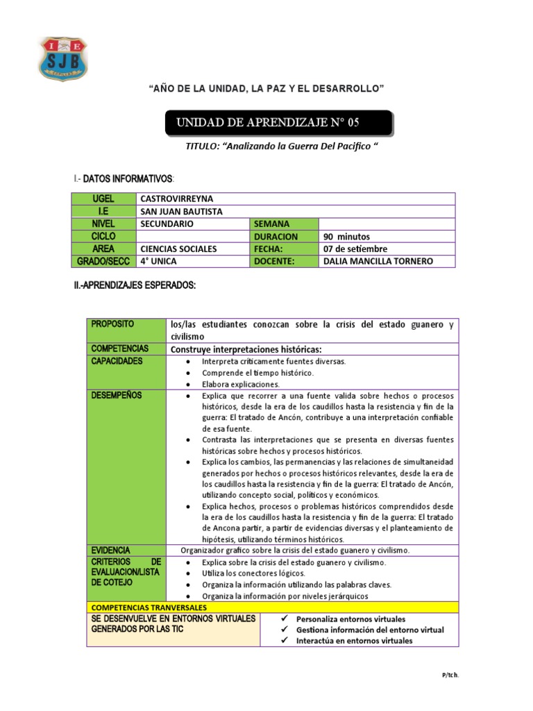 Unidad de Aprendizaje N°05 - 2° Año CCSS | PDF | Aprendizaje | Ciencia cognitiva