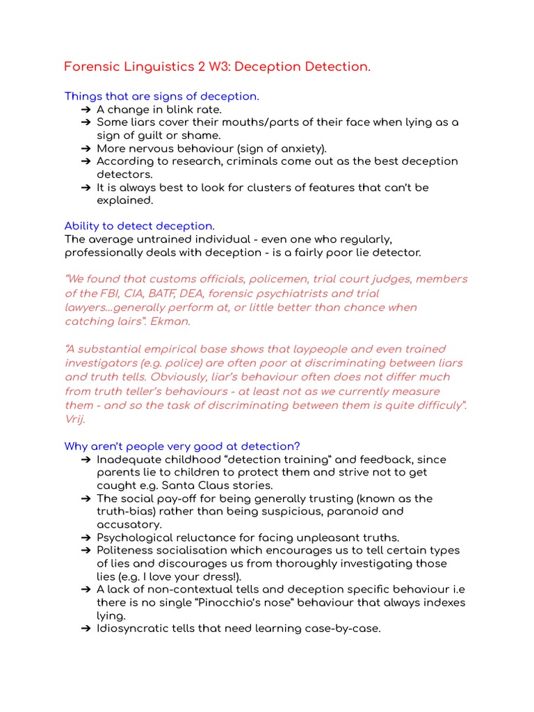 Forensic Linguistics 2 W3 Deception Detection Pdf Deception Emotions