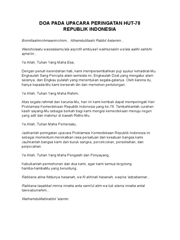 Doa HUT RI 78 | PDF