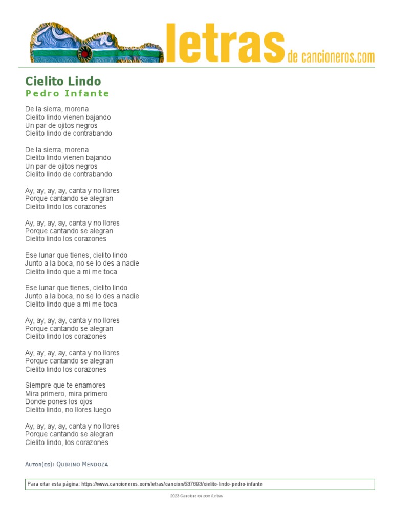 Letra de La Canción Cielito Lindo - Pedro Infante | PDF