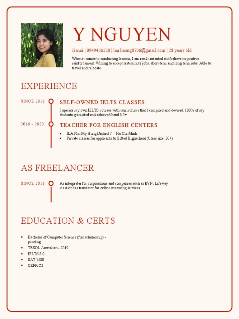 Y Nguyen - Teacher | PDF | Career & Growth