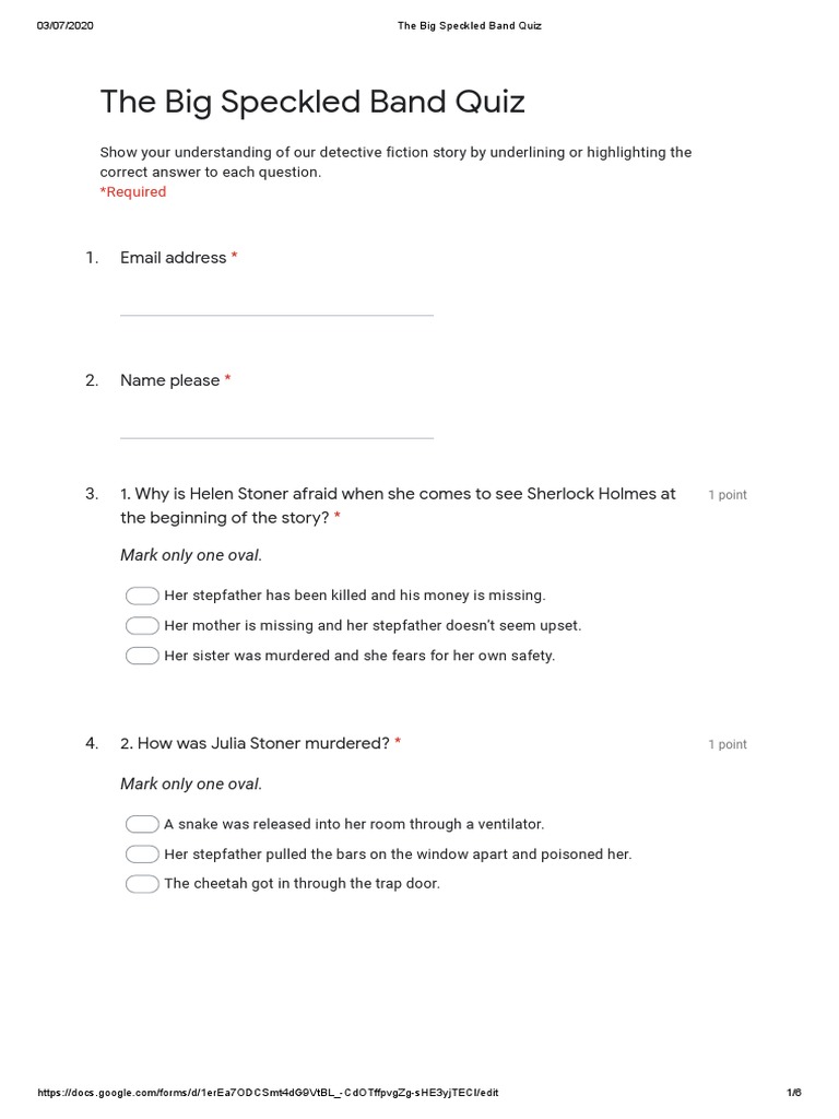 Lesson 23 The Big Speckled Band Quiz | PDF | The Adventure Of The ...