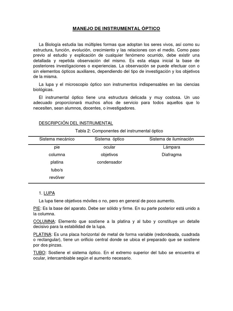 Manejo de Instrumental Optico | PDF | Lente de la cámara | Óptica