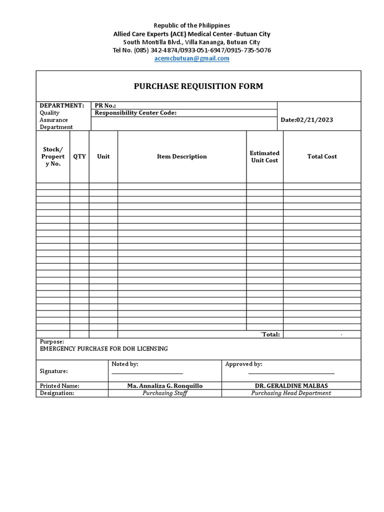 01 Purchase Requisition Form | PDF
