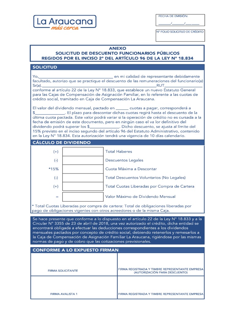 Formulario Solicitud de Descuento Funcionarios Pu Ublicos | PDF