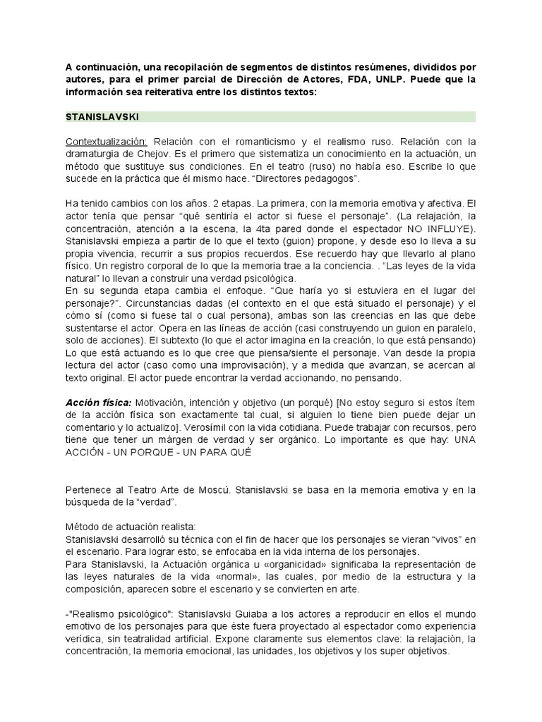 Método Stanislavski: Realismo Psicológico | PDF | Interino | Actor