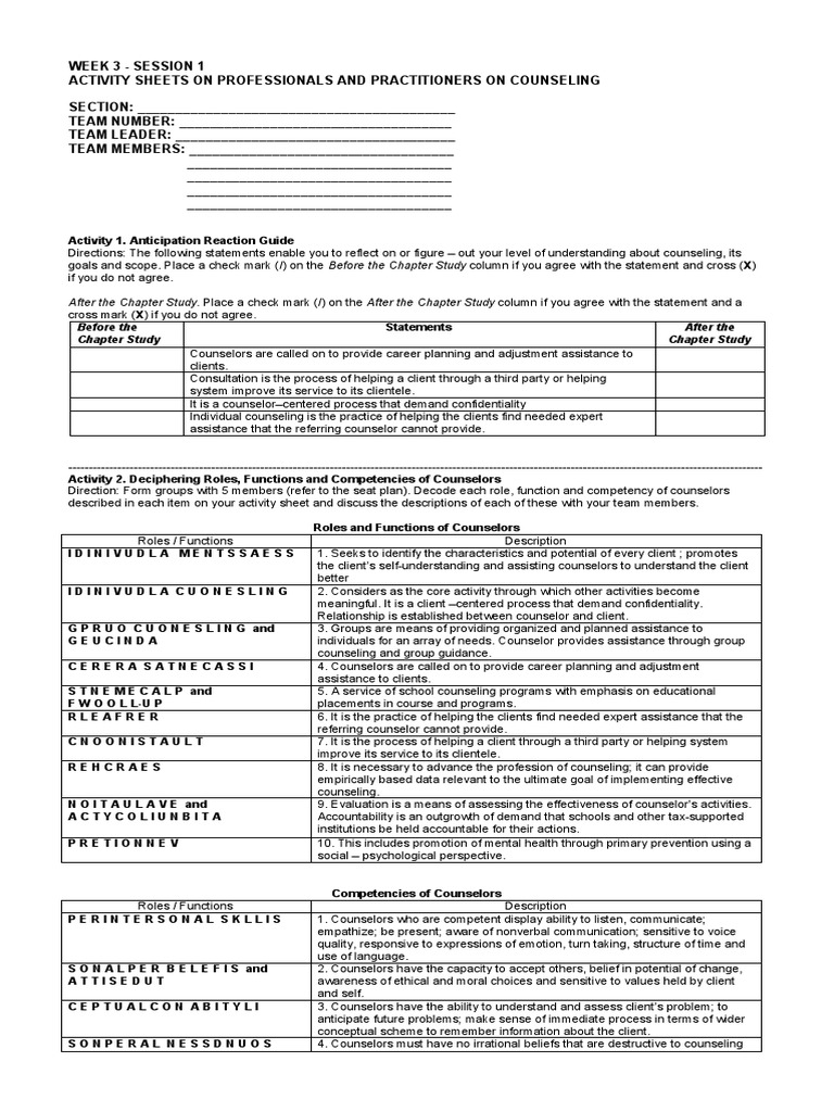 DIASS Week 3 Activity Sheets | PDF | Psychotherapy | Counseling Psychology