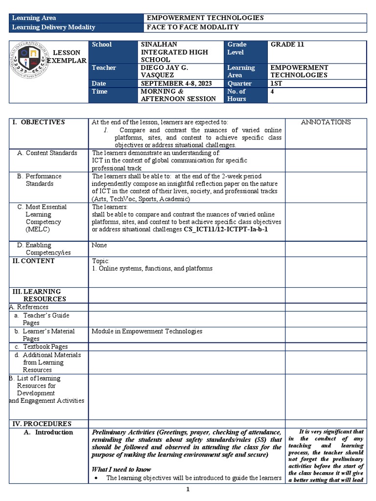 Emtech Le Q1 W2 | PDF | Learning | Educational Technology