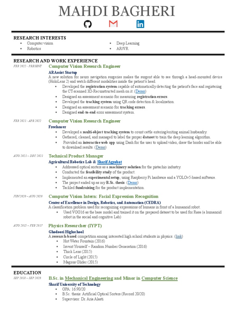 Educational Resume MahdiBagheri | PDF | Computer Vision | Deep Learning